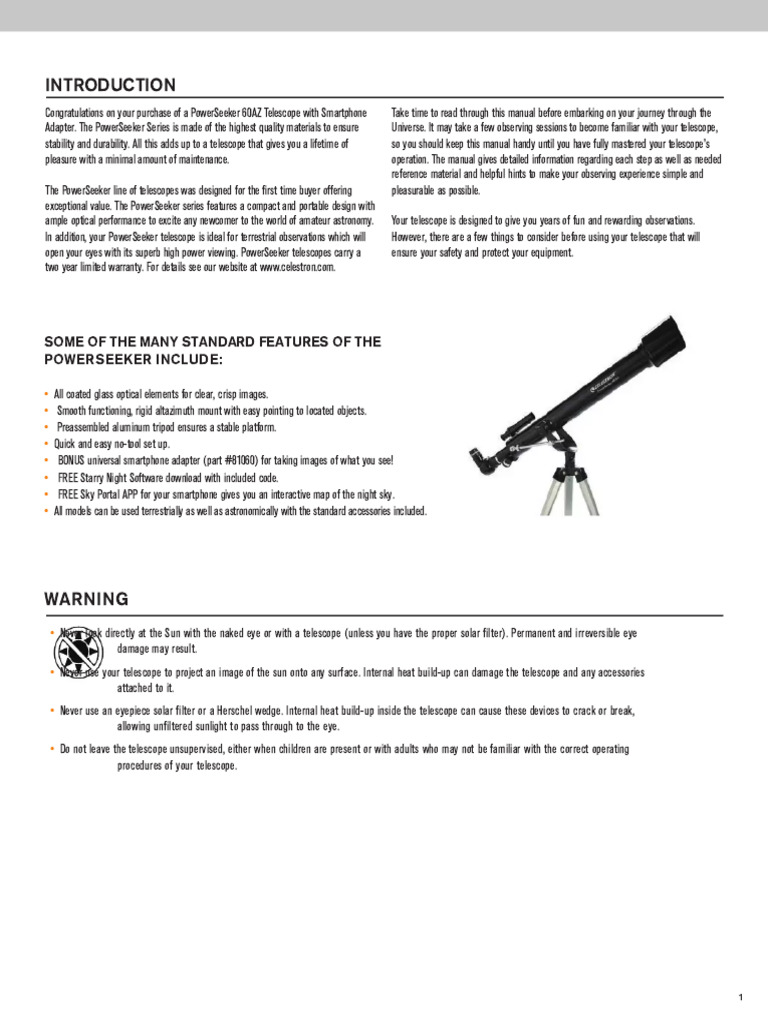 User Manual Celestron PowerSeeker 127EQ (English - 8 Pages) | PDF | Telescope | Amateur Astronomy