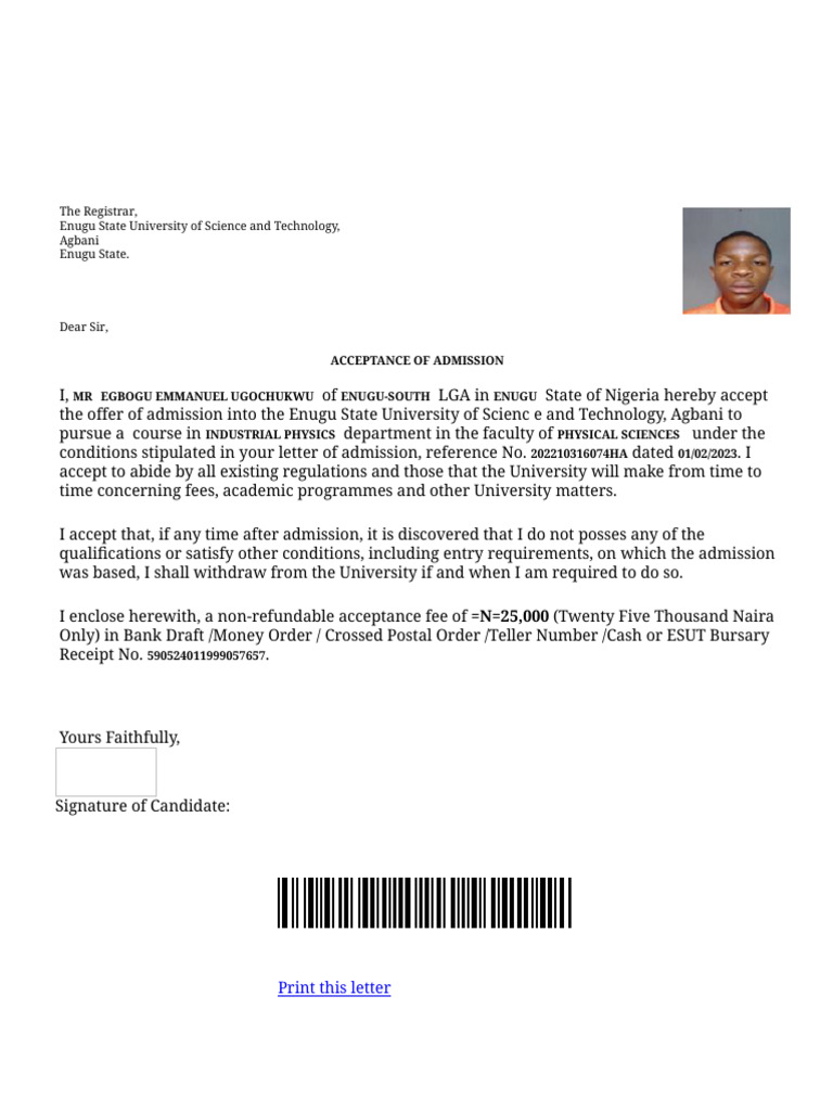 Acceptance Letter | PDF