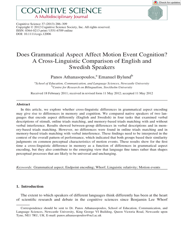 Cognitive Science - 2012 - Athanasopoulos - Does Grammatical Aspect Affect Motion Event ...