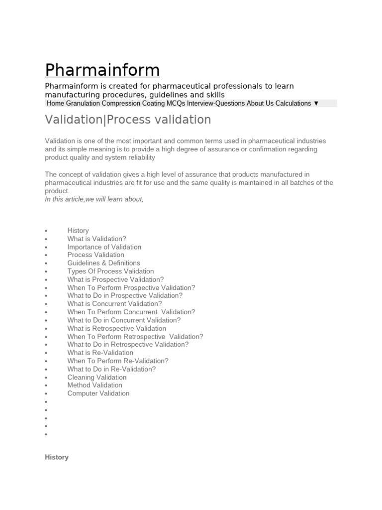 validation types | PDF | Tablet (Pharmacy)
