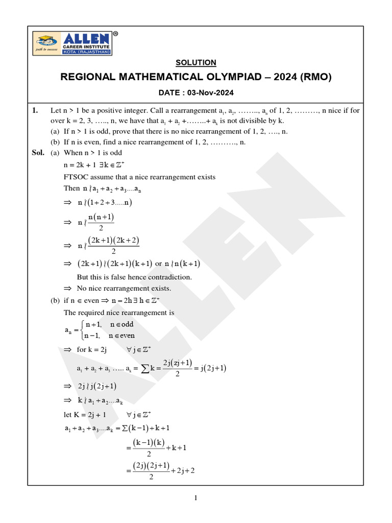 RMO 2024 Paper Solutions | PDF | Triangle | Euclidean Plane Geometry