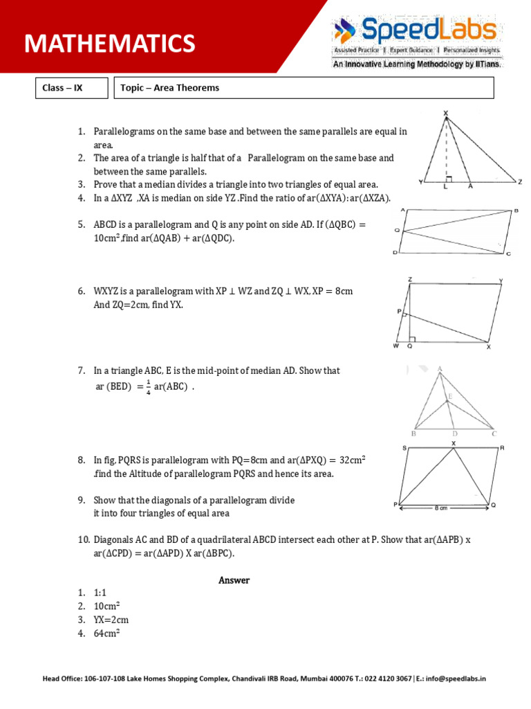 Physics Mathematics: Class IX Topic Area Theorems | PDF