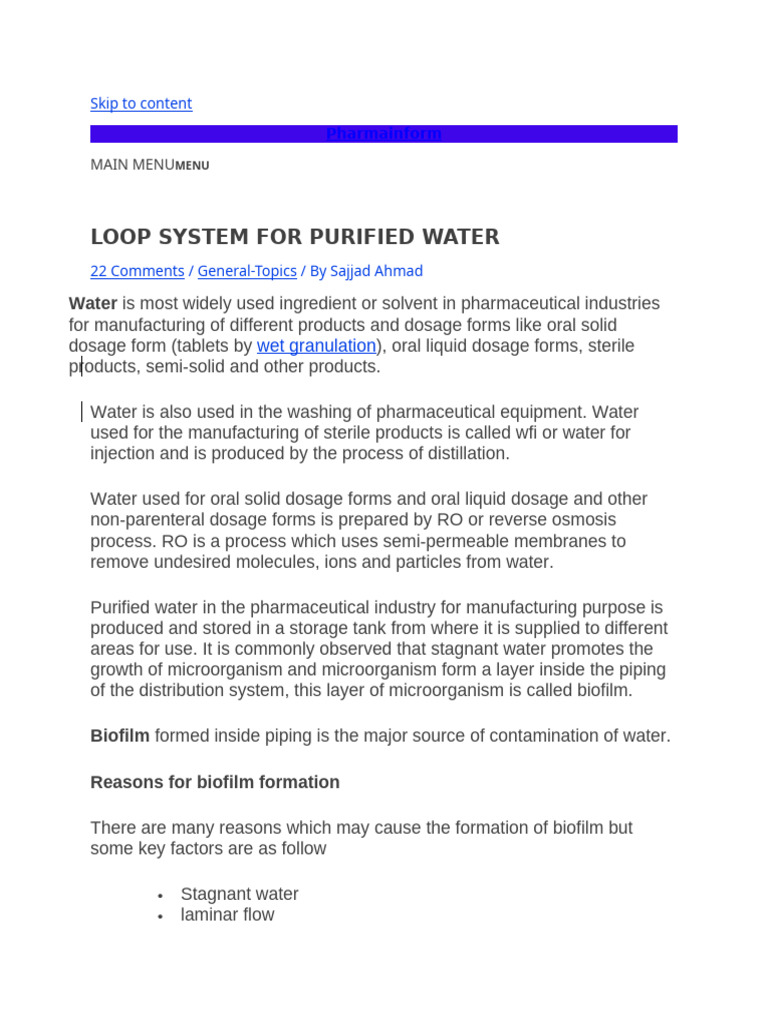 Purified Water Loop System Guide | PDF | Reynolds Number | Water