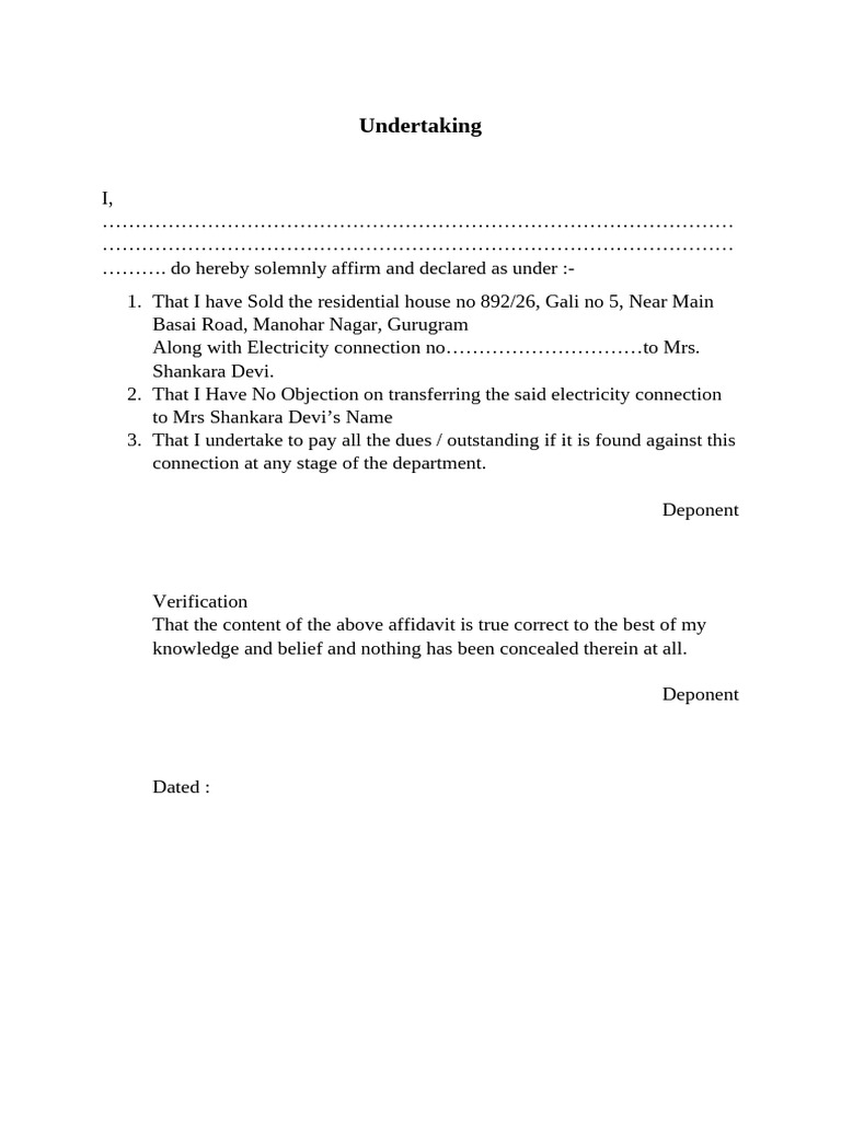 Affidavit Name Change Electricity Connection | PDF