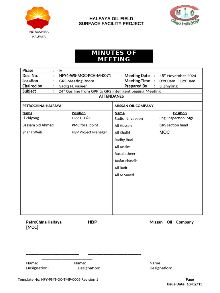HFY4 WS MOC PCH M 00XX Intelligent Pigging Meeting 20241118 | PDF ...