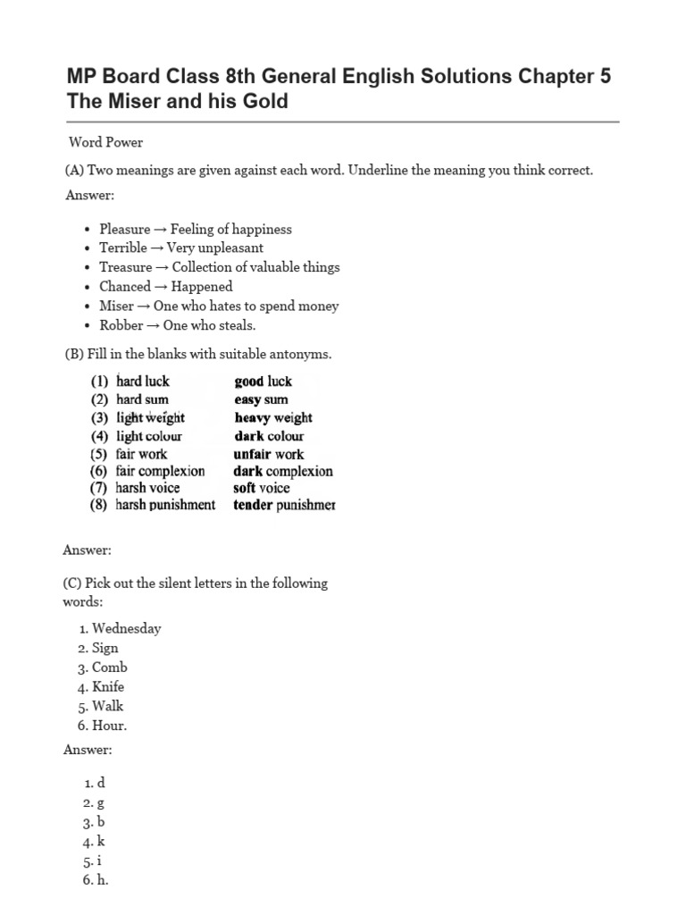 MP Board Class 8 Chapter 5 General English Solution | PDF