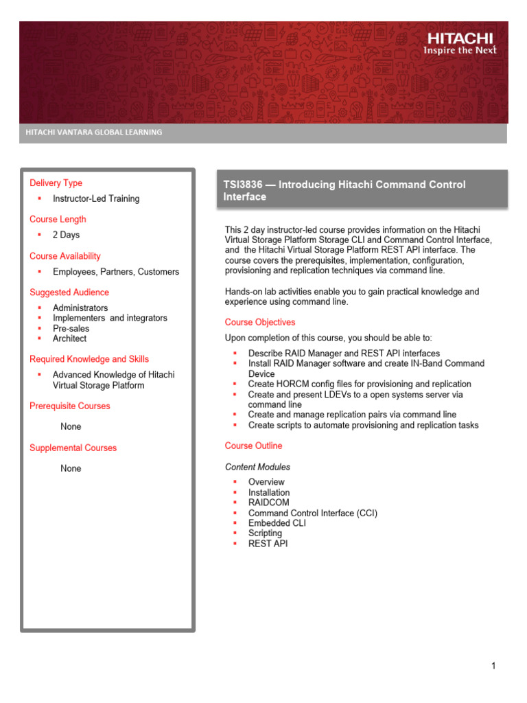 TSI3836 - Introducing Hitachi Command Control Interface - Course - Description - v1-0-1 | PDF ...