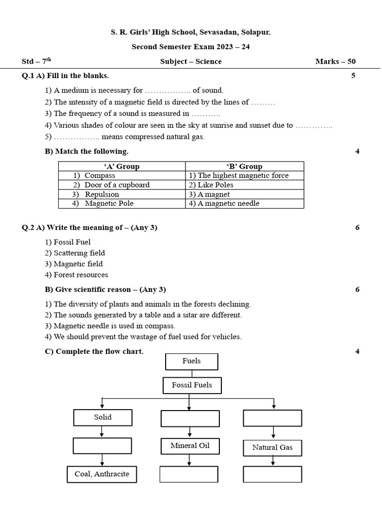 7th Science - Second Sem - 2023-24 | PDF | Fuels | Compass