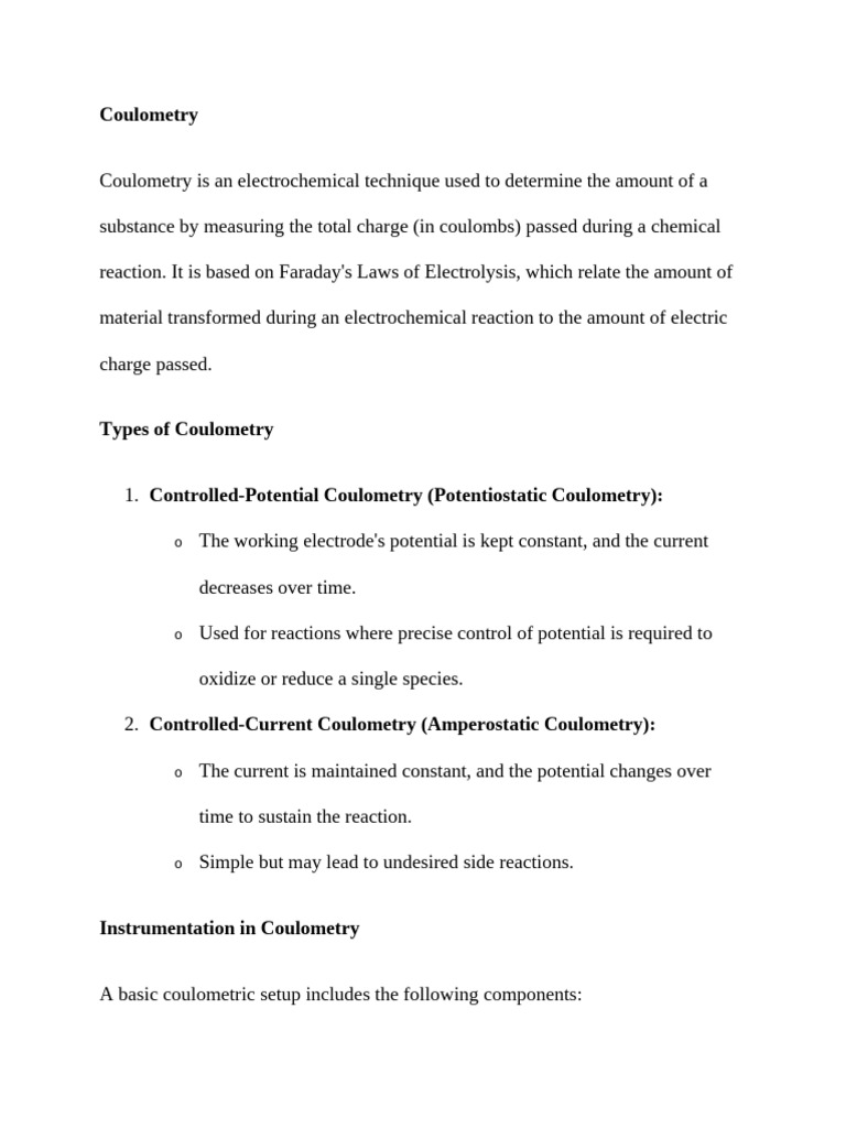 Coulometry for Analytical Chemists | PDF | Electrochemistry | Electrode