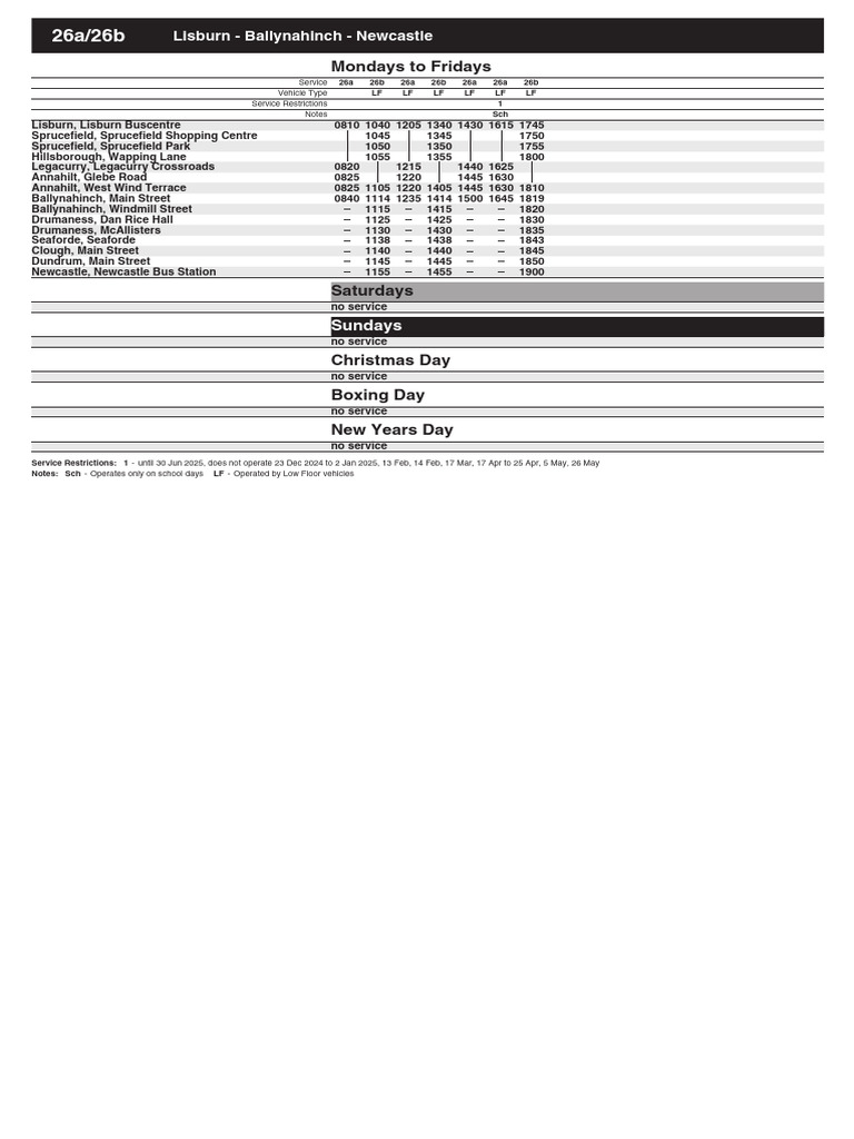 Newcastle-Lisburn-Ballynahinch Timetable | PDF | Public Transport ...