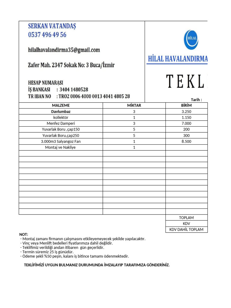 TEKLİF_FORMU(2)[1] (1) | PDF