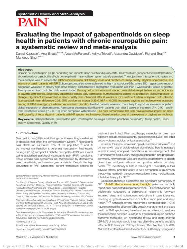 Evaluating The Impact of Gabapentinoids On Sleep Health in Patients ...