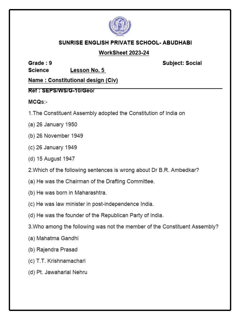 Constitutional Design Worksheet for Grade 9 | PDF | Political Science ...