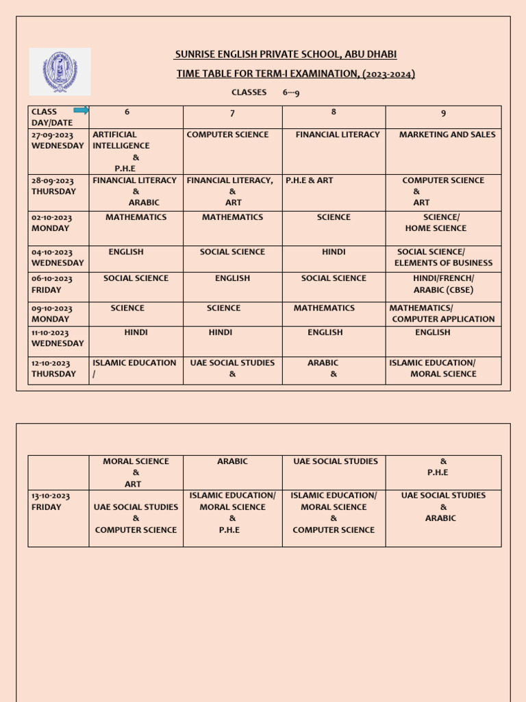 9th Class Yearly Exam Schedule 2023-24 | PDF