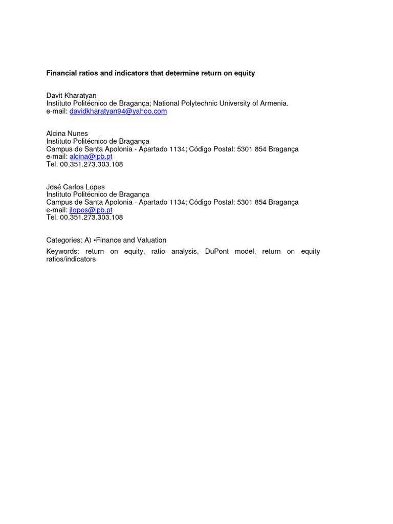 Financial Ratios and Indicators That Determine Return On Equity | PDF ...