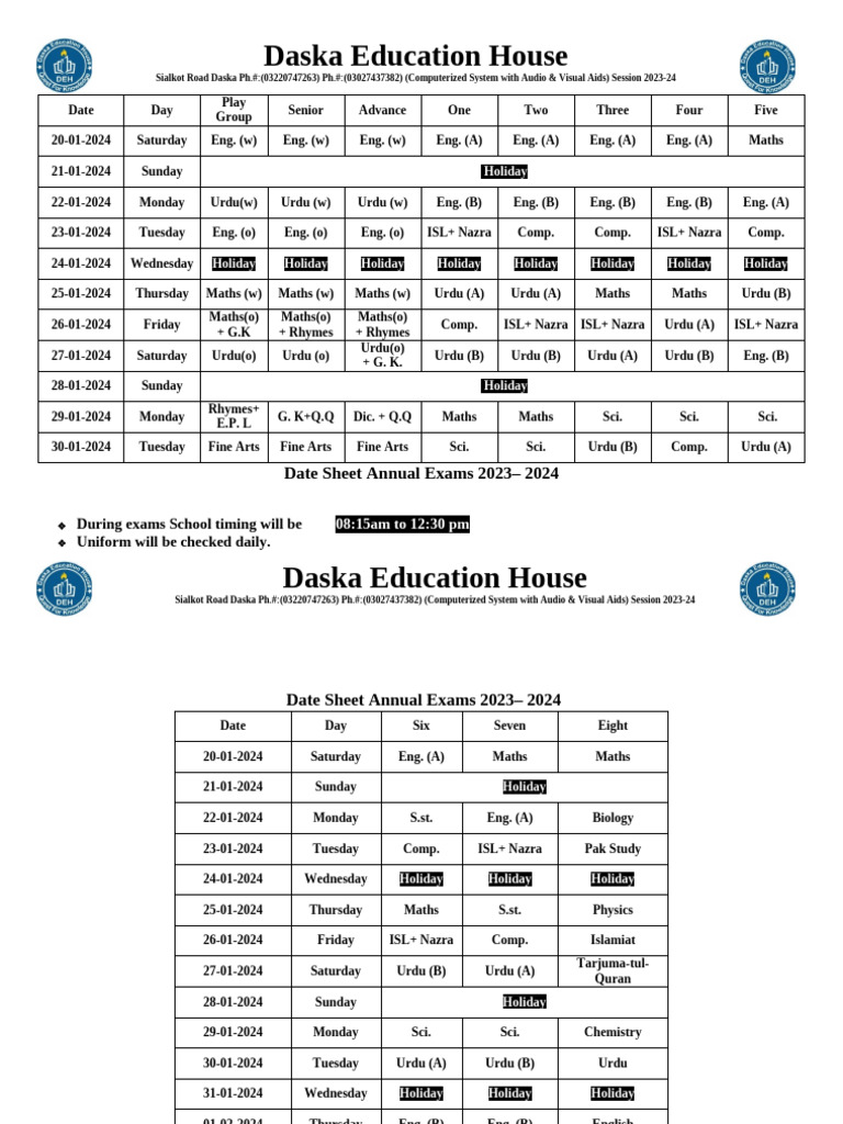 Final Term Date Sheet | PDF