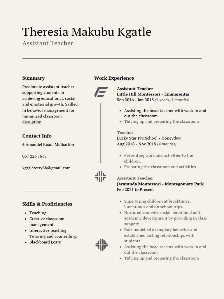 Curriculum Vitae of Theresia Makubu Kgatle | PDF | Teachers | Teaching