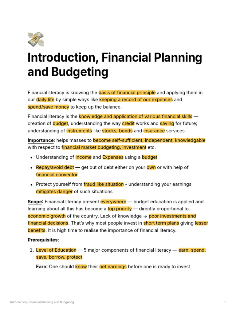 Introduction, Financial Planning and Budgeting | PDF | Budget | Expense