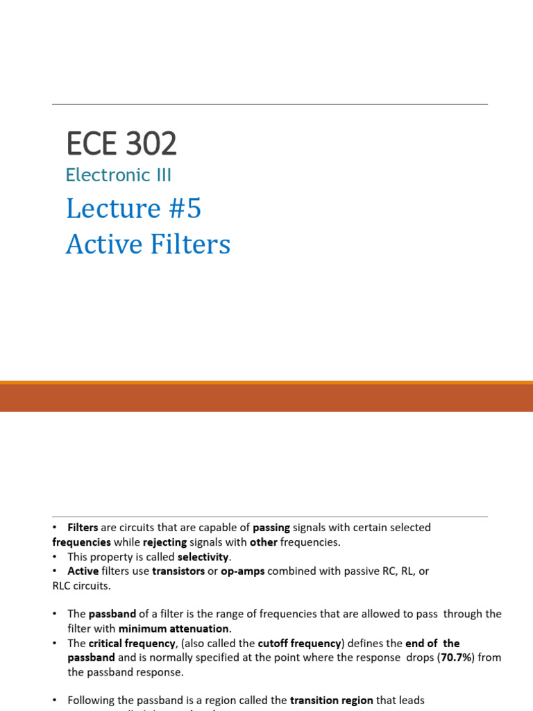 ECE302 - ElectIII - L5 - Active Filter | PDF | Filter (Signal Processing) | Bandwidth (Signal ...