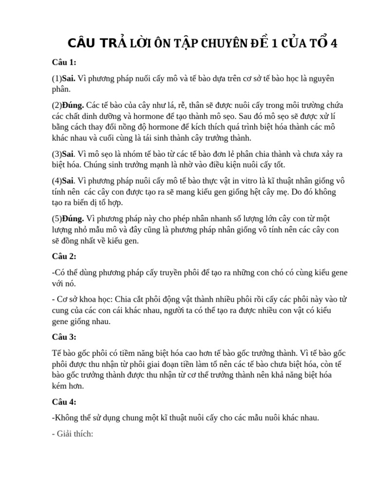 Câu TR L I Sinh CĐ T 4 1 | PDF