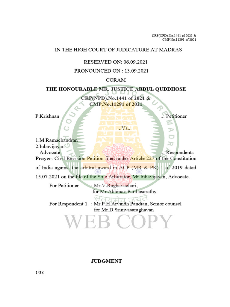 CRP AGAINST ARBITRAL AWARD | PDF | Arbitration | Arbitral Tribunal