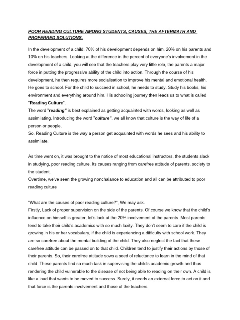 Poor Reading Culture Among Students, Causes, The Aftermath and ...