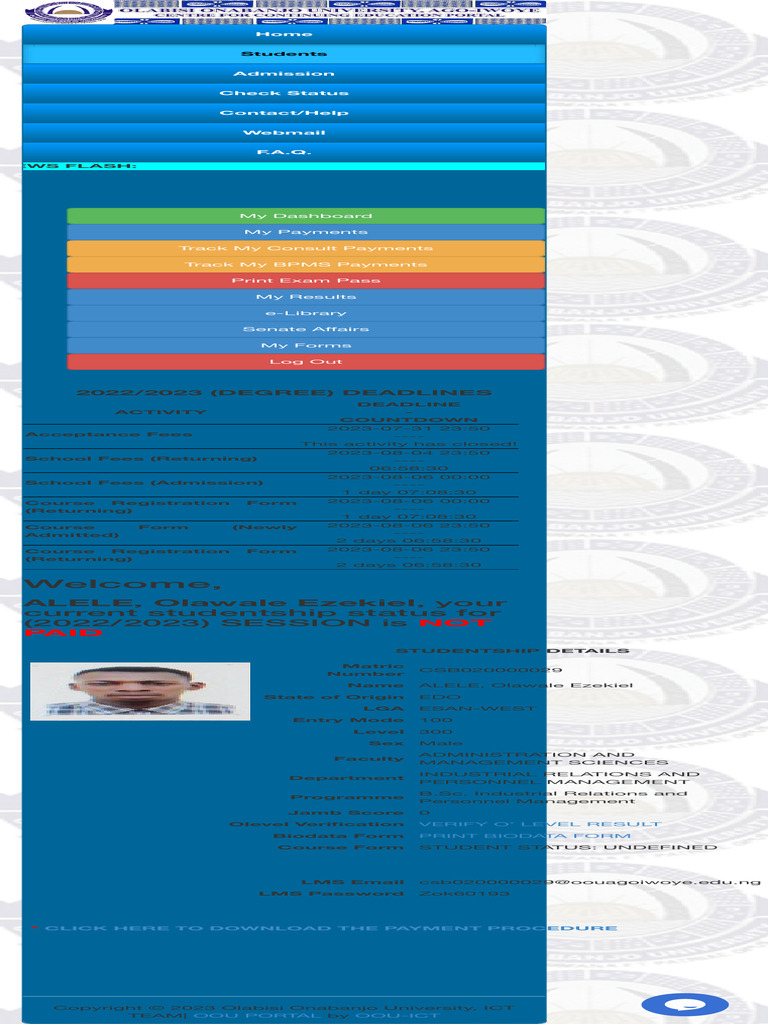 Oou Cced Students Dashboard | PDF