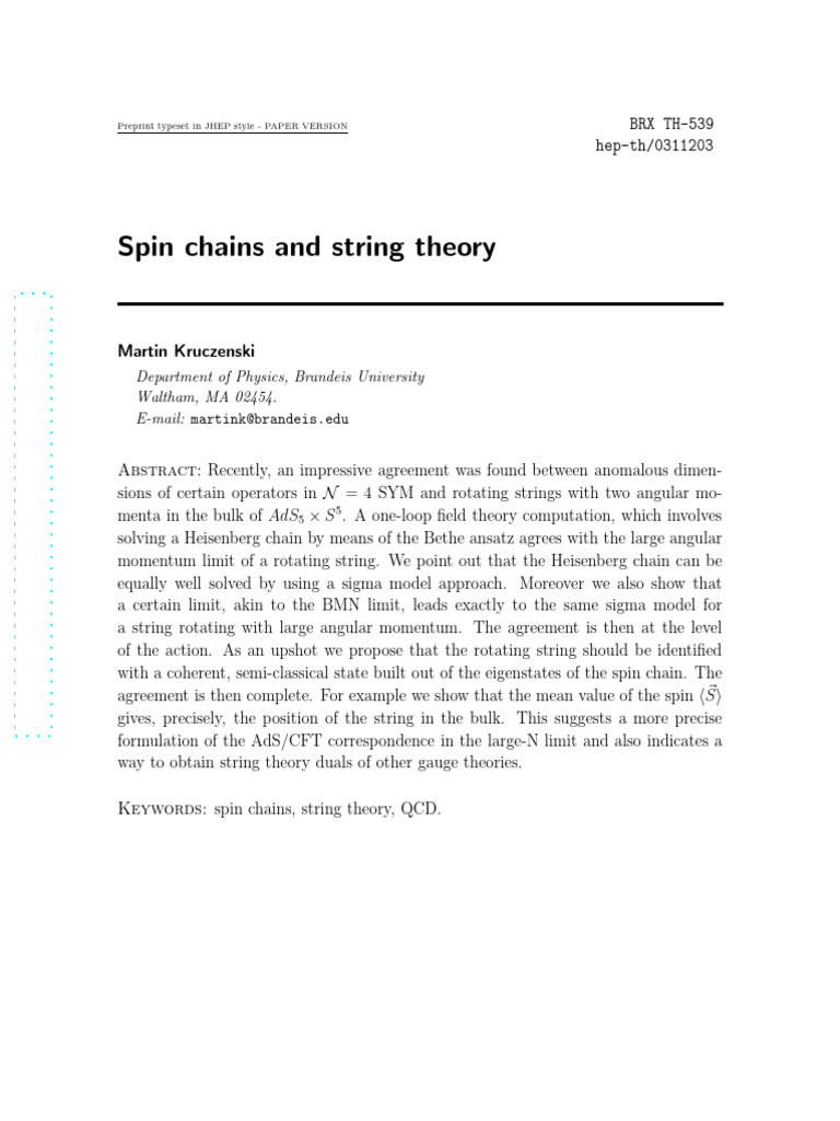 (2004) (PRL) Spin Chains and String Theory | PDF | String Theory | Spin (Physics)