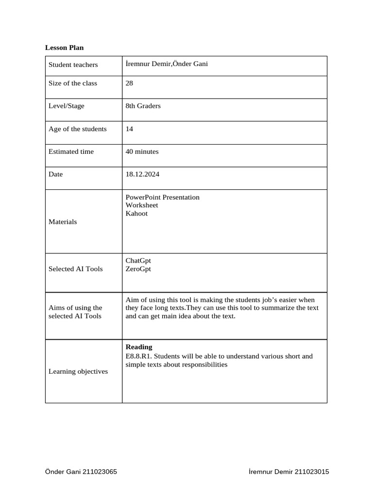 Lesson Plan | PDF | Teachers | Behavior Modification