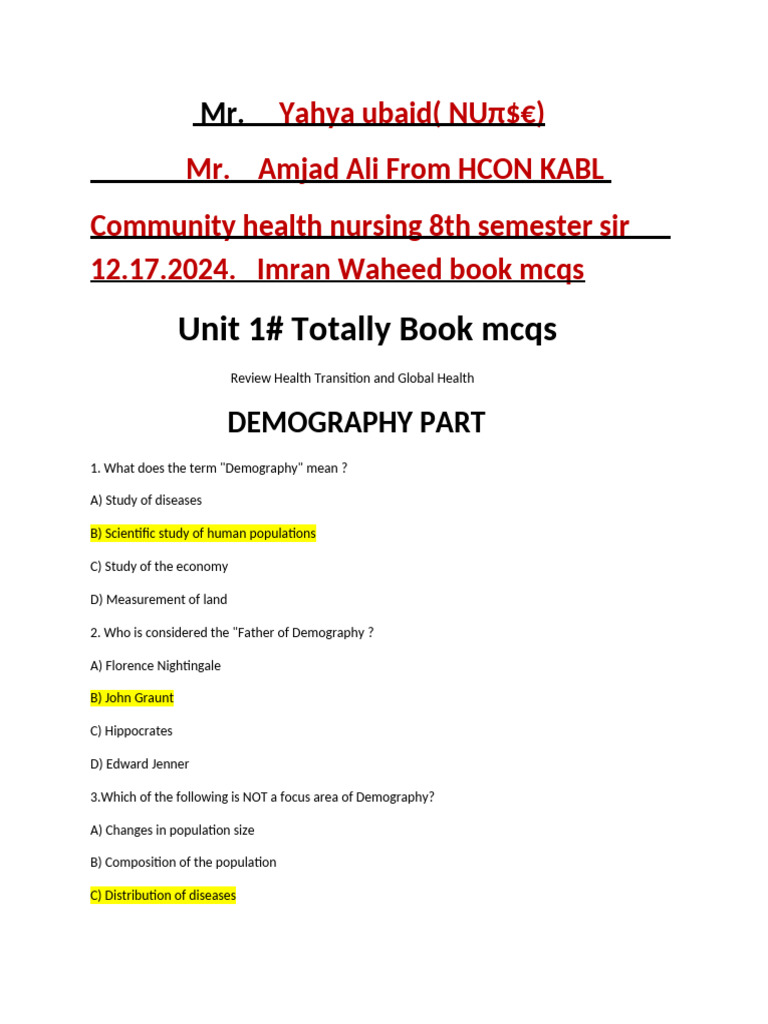 Unit 1-Mcqs Book | PDF | Preventive Healthcare | Health Care