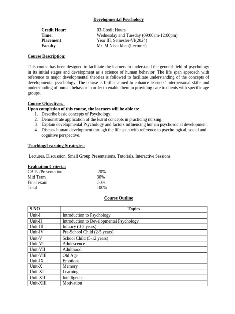 Developmental - Psychology Course Grid | PDF | Developmental Psychology ...