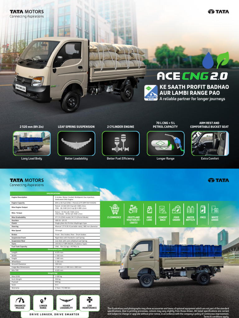 Tata Ace Pro Bi-Fuel Specifications | PDF | Automotive Industry | Motor ...