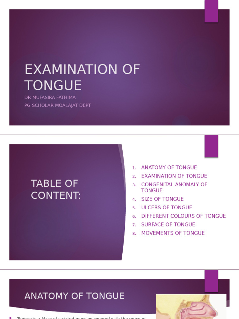 Examination of Tongue Disorders | PDF | Tongue | Clinical Medicine