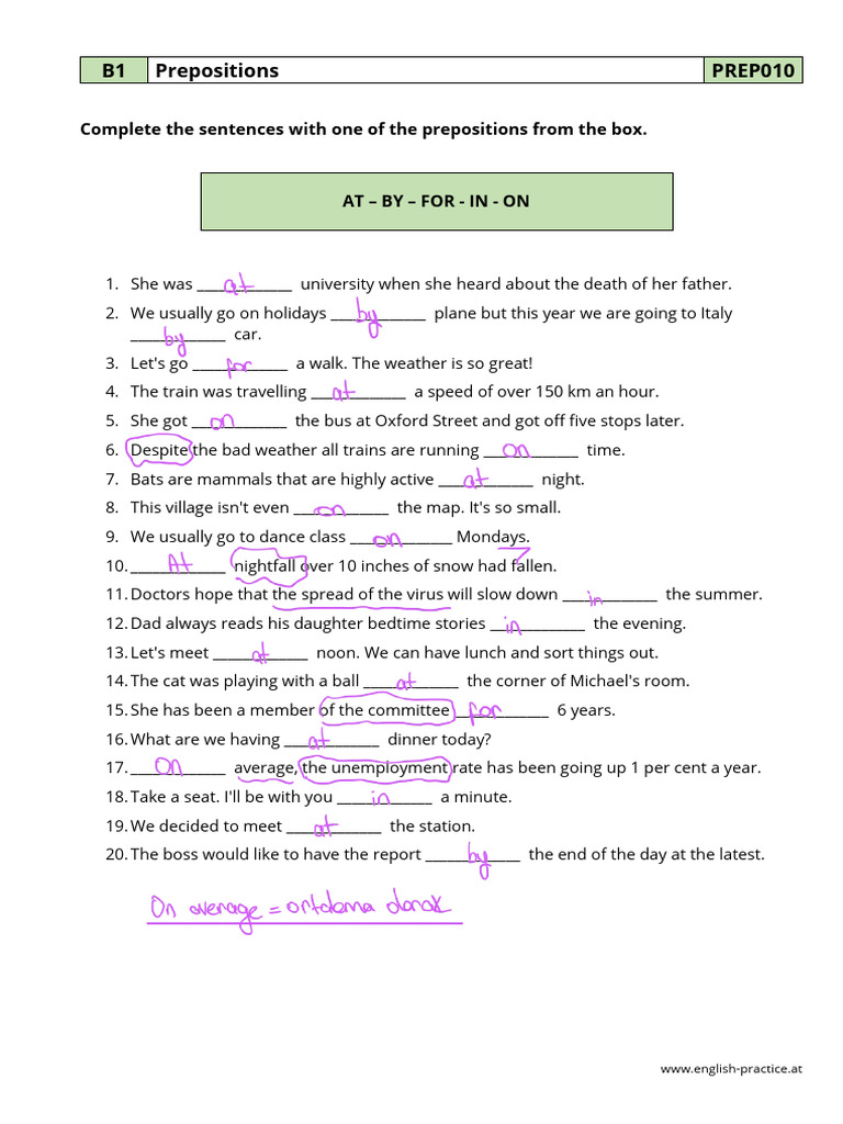 HTTPWWW - English Practice - Atb1grammarprepositionsprep010 in at On by ...