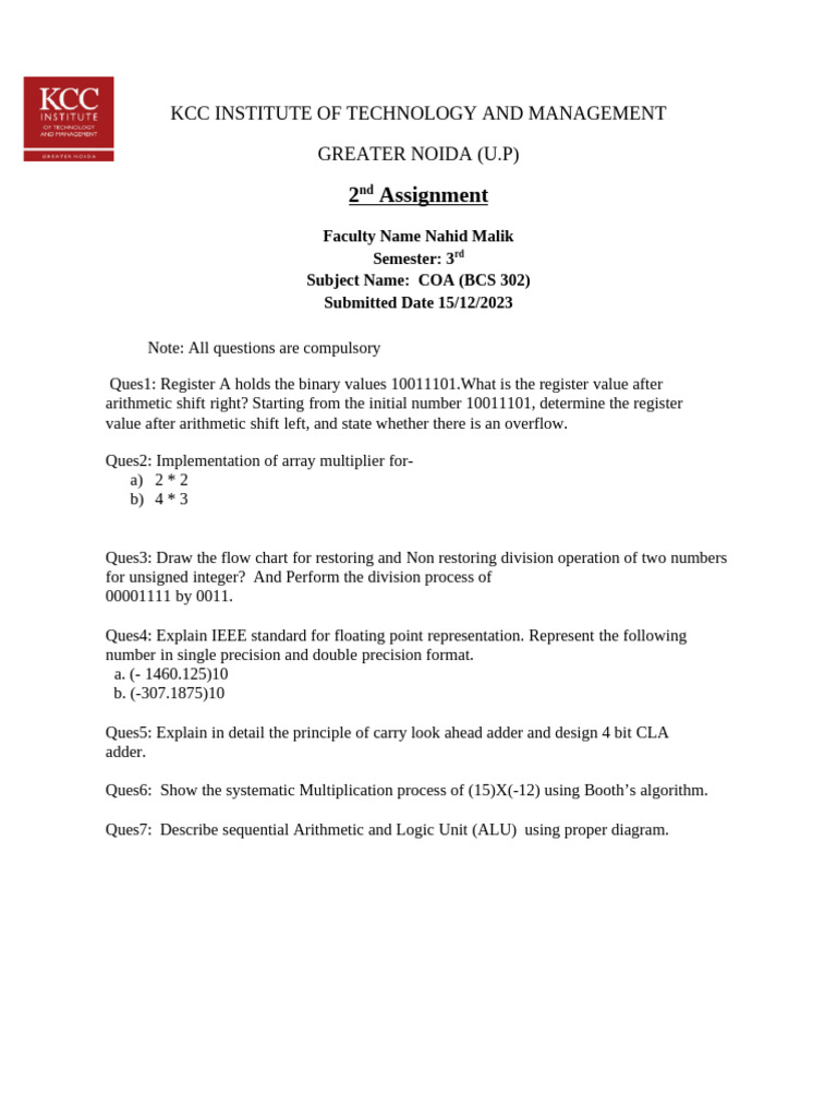 Coa Assignment1 | PDF