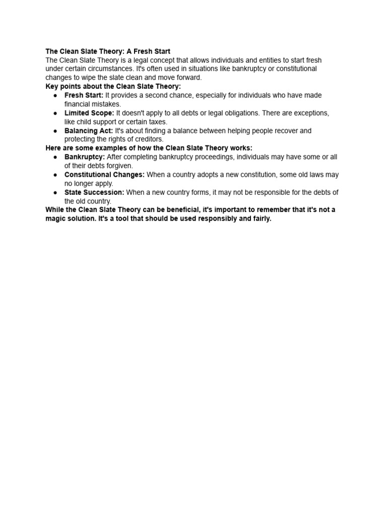 The Clean Slate Theory Is A Legal Concept That All... | PDF