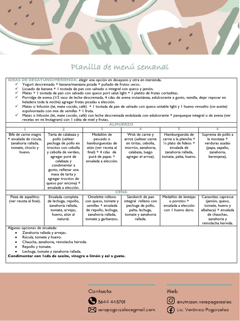 Menu 2 Semanas | PDF | ensalada | Alimentos