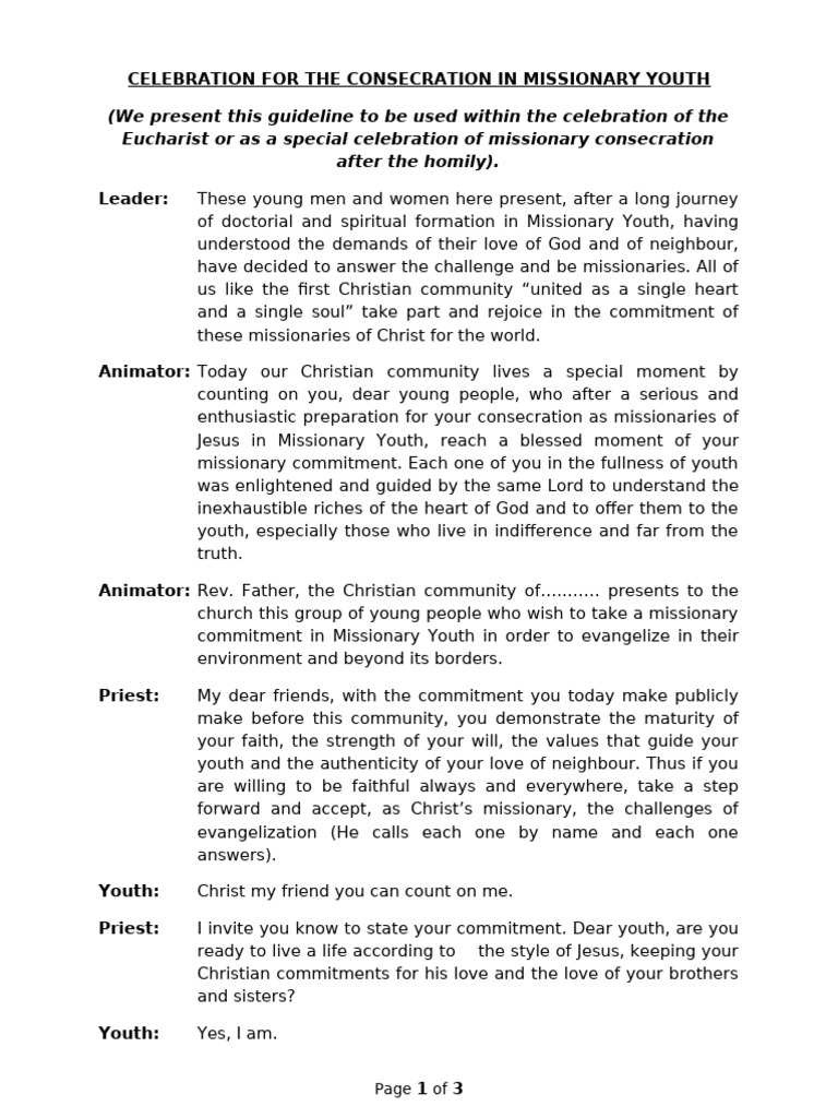Missionary Youth Consecration Ceremony | PDF | Jesus | Missionary