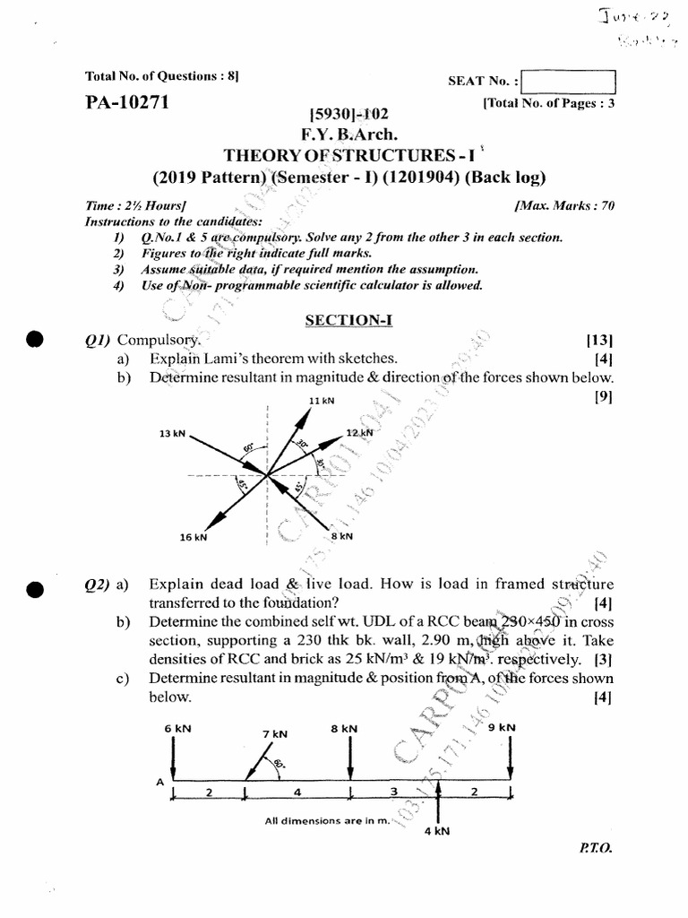 F.Y.B.Arch. - Theory of Structures I | PDF