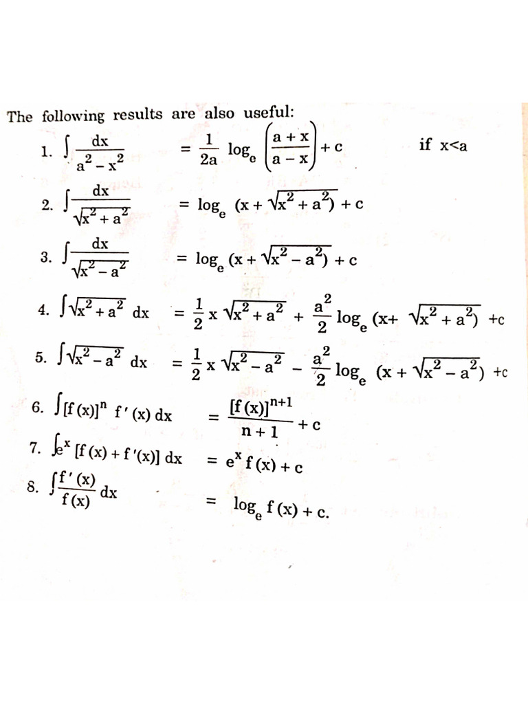 Some Standard Integral Formulae | PDF