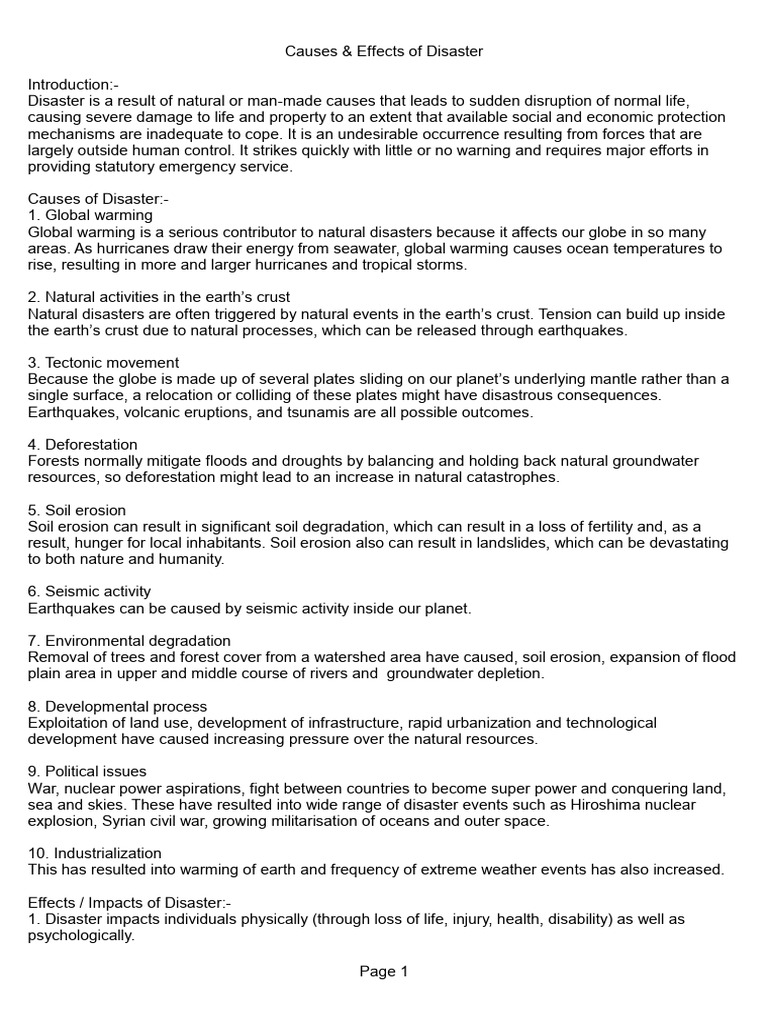 Causes & Effects of Disaster | PDF | Natural Disasters | Earthquakes