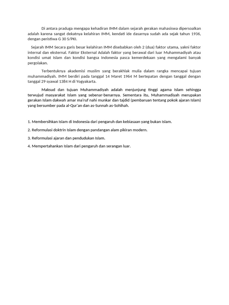 Sejarah dan Tujuan IMM dalam Islam | PDF