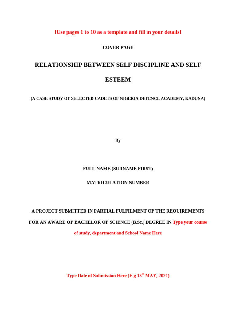 Relationship Between Self - Discipline and Self - Esteem (A Case Study of Selected Cadets of ...
