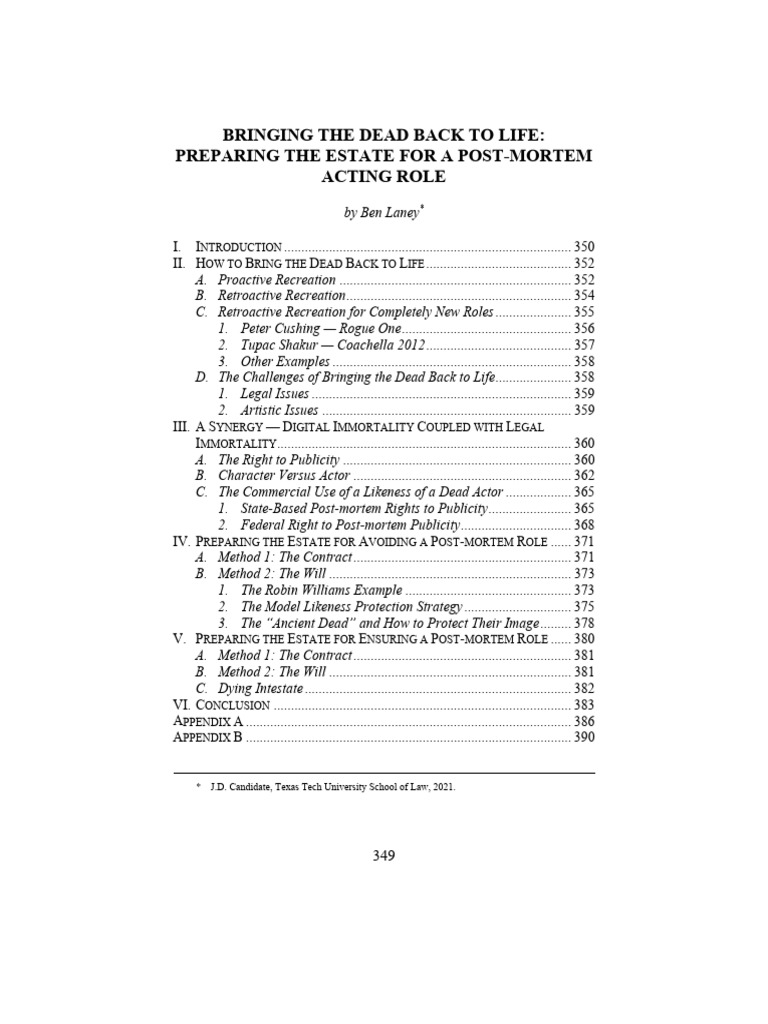 Digital Resurrection of Deceased Actors | PDF | Personality Rights ...