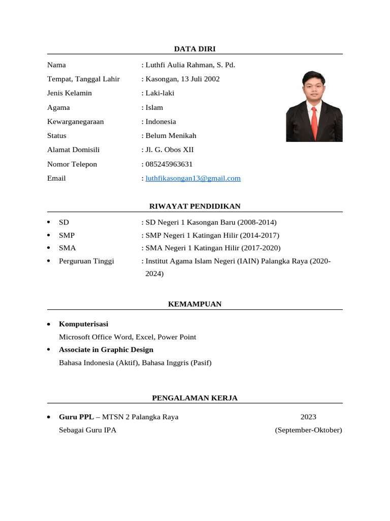 CV Lamaran Kerja Luthfi | PDF