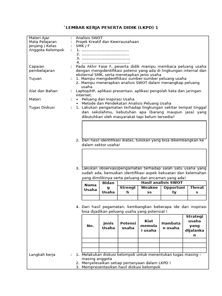 LKPD Peluang Usaha | PDF