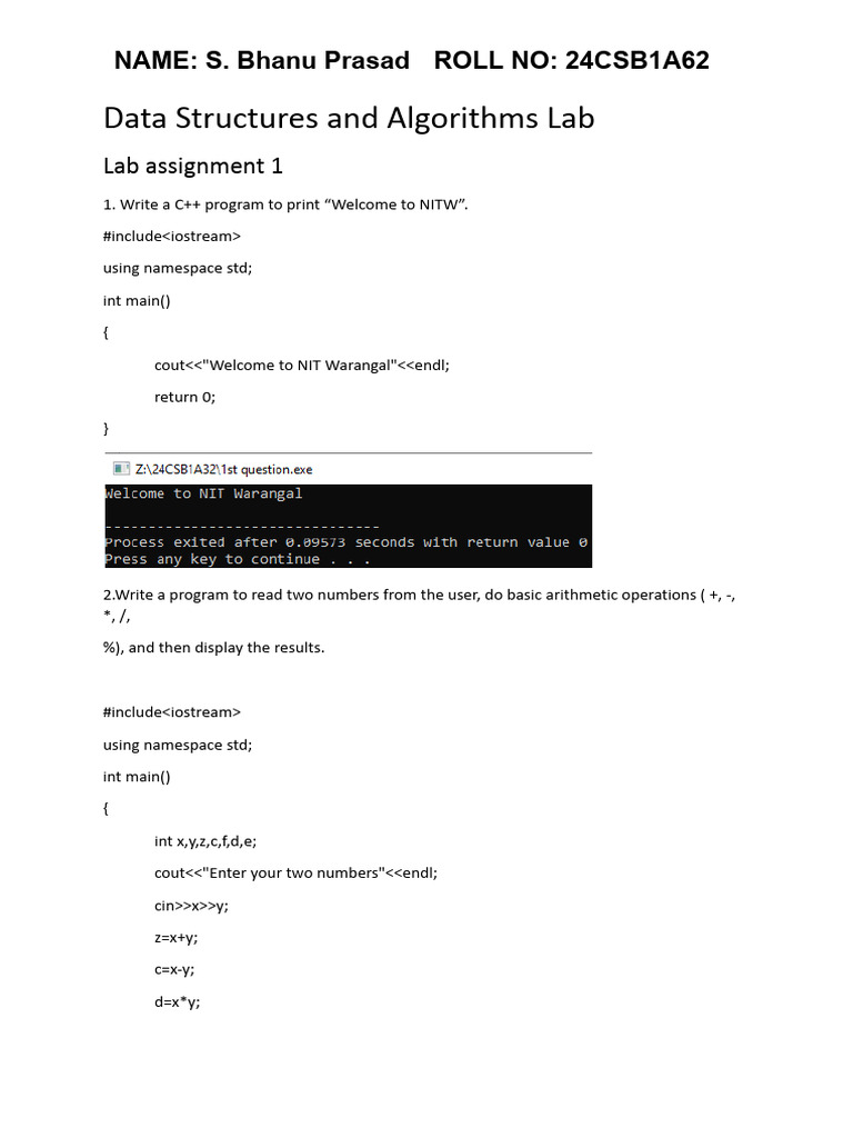 Bhanu 24CSB1A62 ASSIGNMENT 1 | PDF | Namespace | Computer Programming