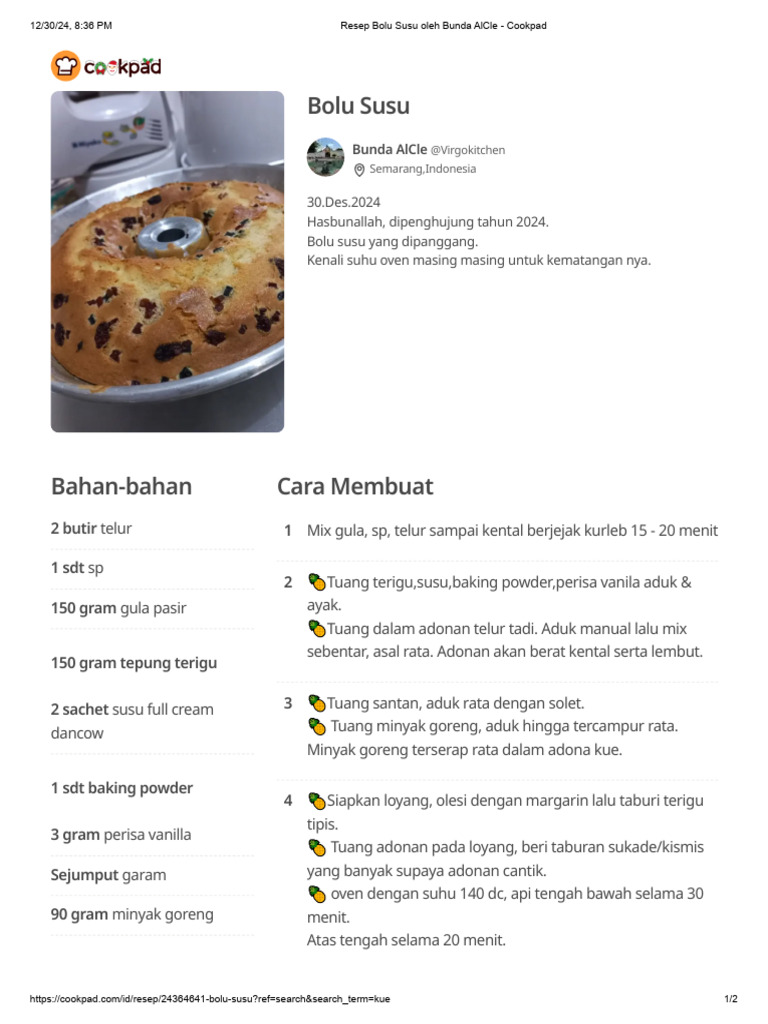 Resep Bolu Susu | PDF