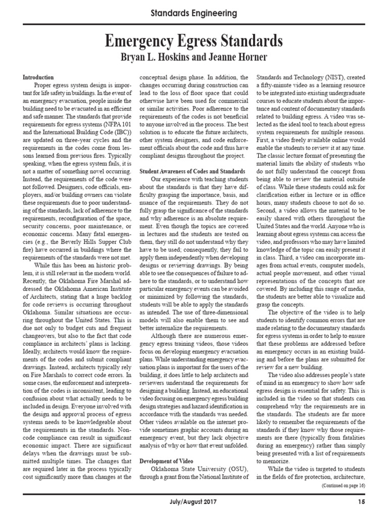 Emergency Egress Standards | PDF