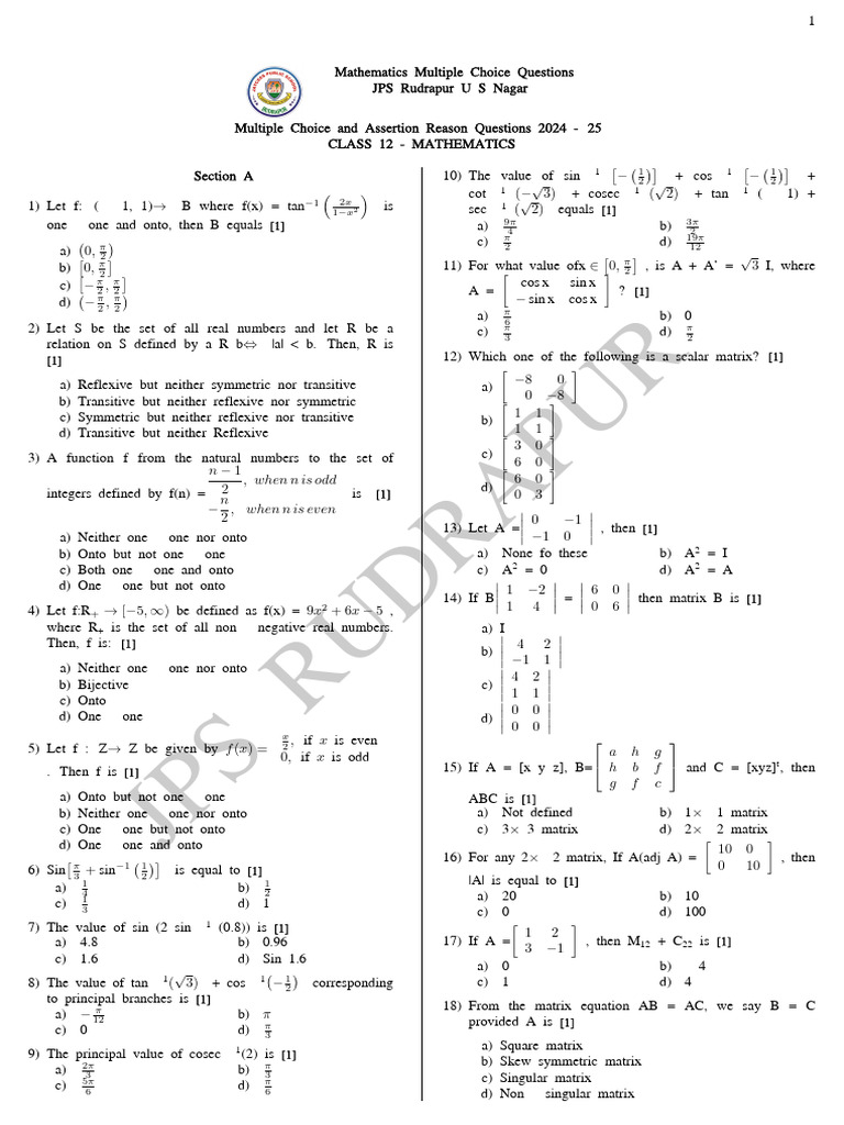 Mathematics Multiple Choice Questions | PDF | Trigonometric Functions | Geometry